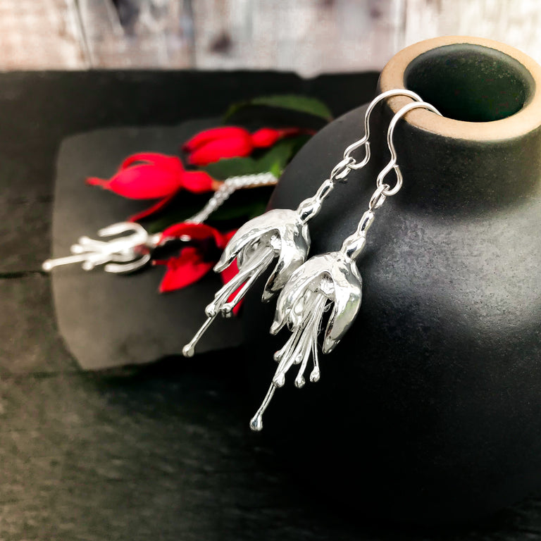 Sterling Silver Fuchsia Flower Earrings – Element Isle